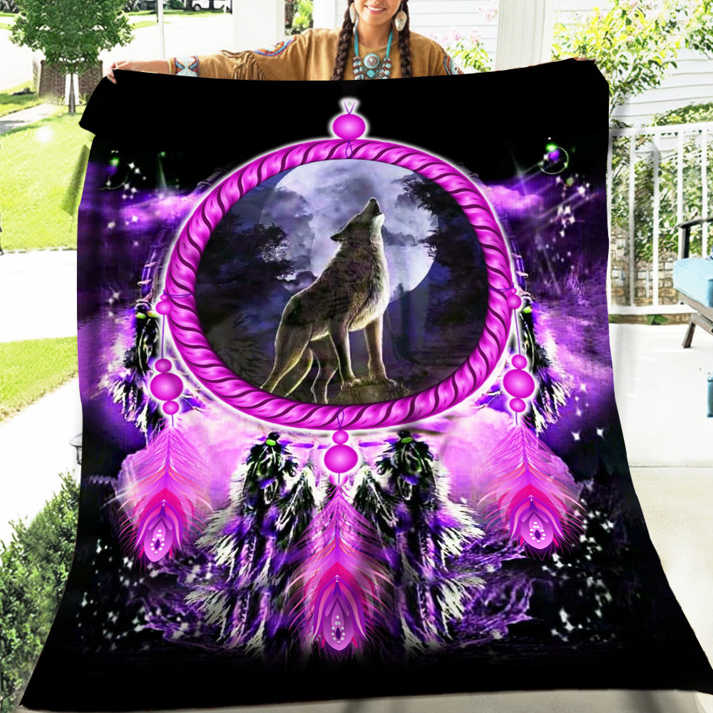 Native American Style Purple Wolf Dream Soft And Warm Fleece Blanket ...