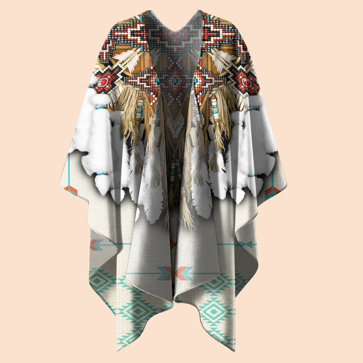 Poncho Tribal Crest Design – Ivory, Red & Teal with Ancestral Symmetry ...