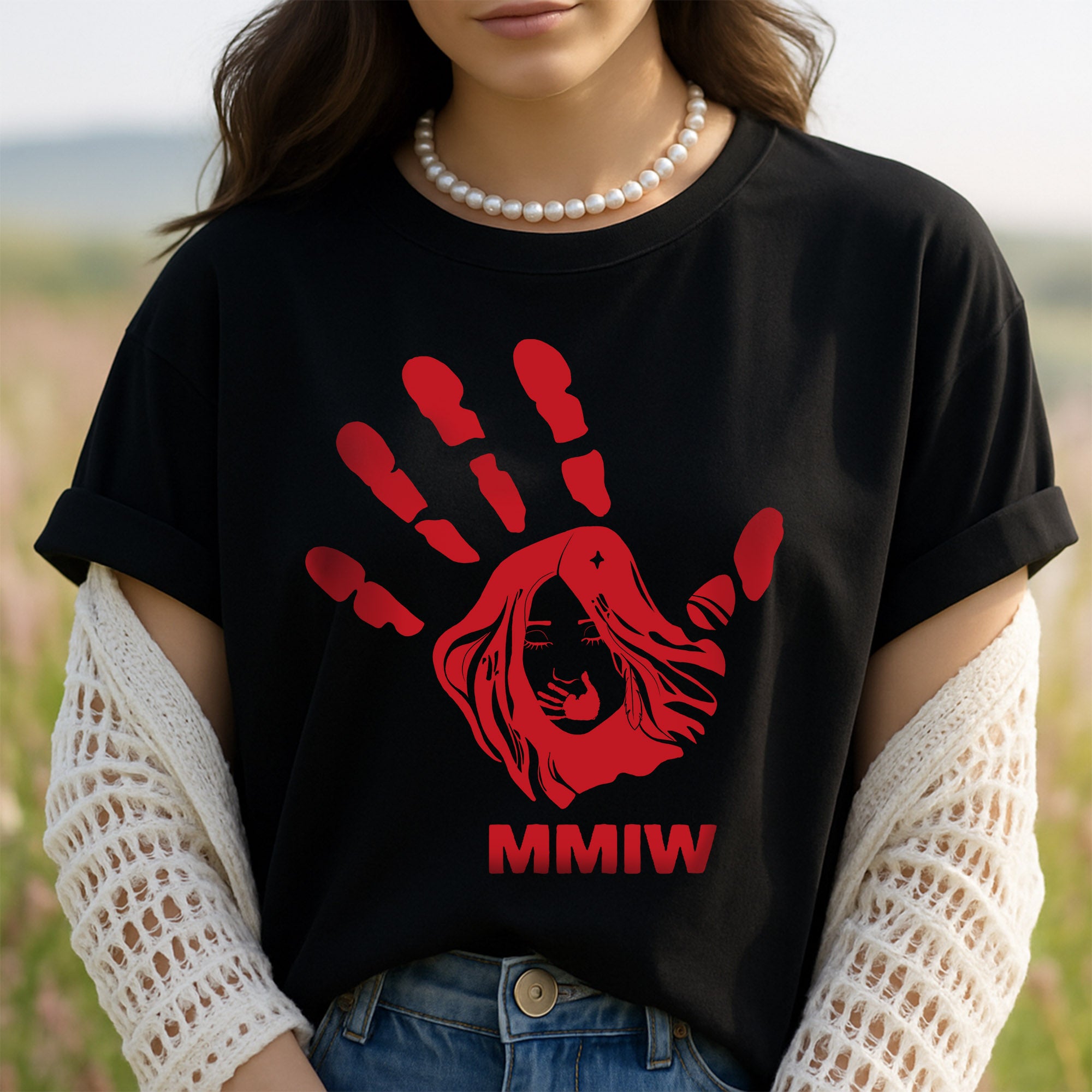 MMIW Red Hand Indigenous Owned S-T-Shirt – Native Pattern