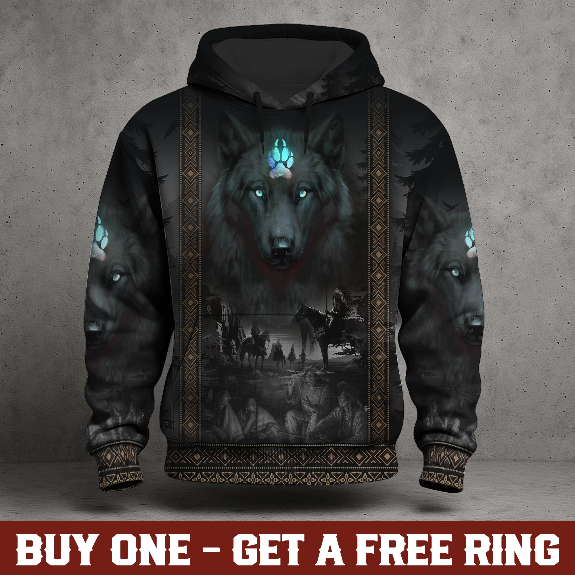 Tribal Wolf Guardian Hoodie – 3D Native Spirit Artwork, Blue Eyes Wolf ...